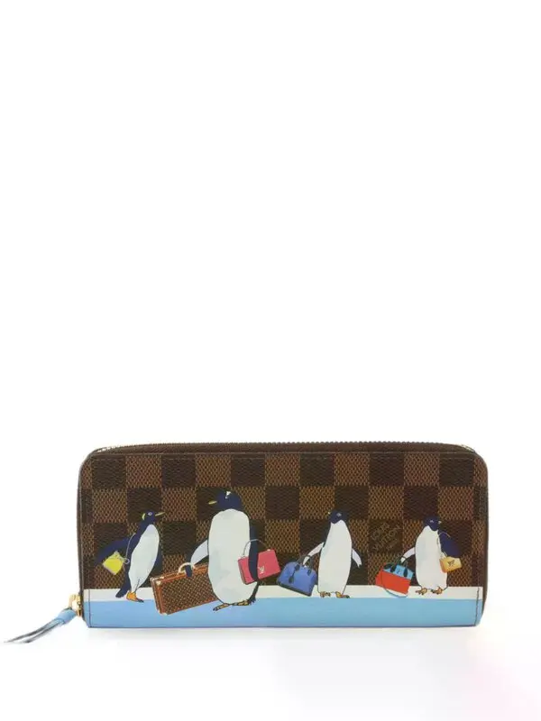 LOUIS VUITTON Clemence Damier Ebene Penguins Long Wallet - Brown