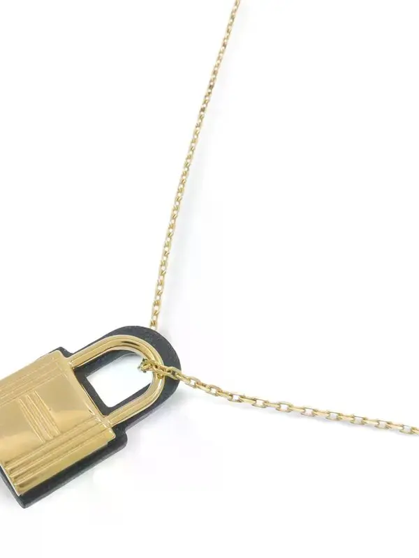 Hermès O'kelly Padlock Pendant Necklace With Calf Leather Detail - Gold