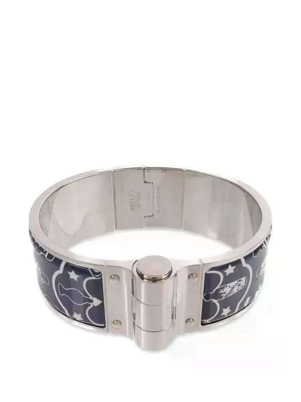 Hermès Charnière Enamel Bangle Bracelet - Silver