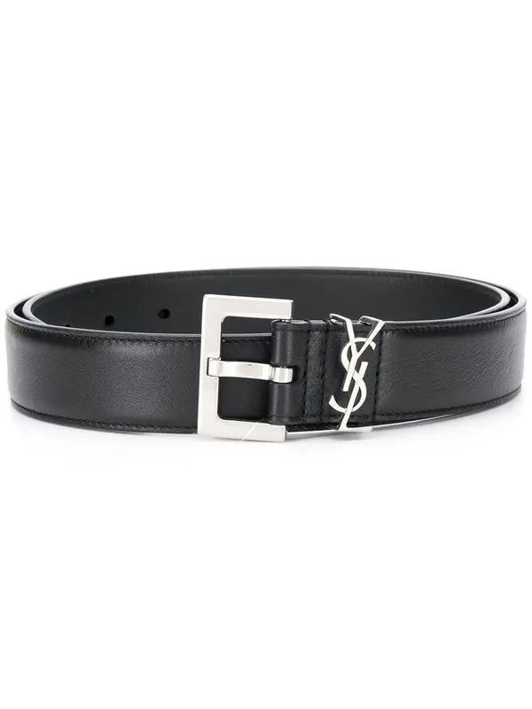 Saint Laurent Cassandre Leather Belt - Black