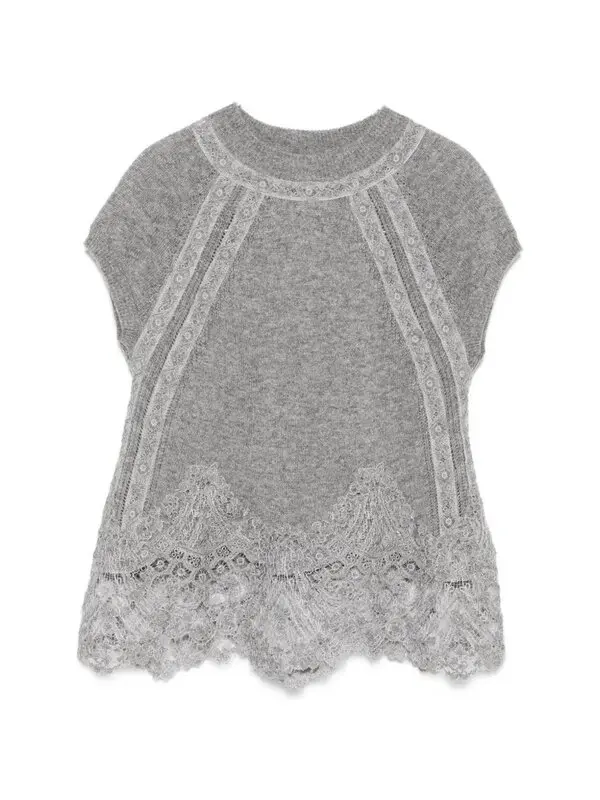 Ermanno Scervino Cashmere Lace Top - Grey