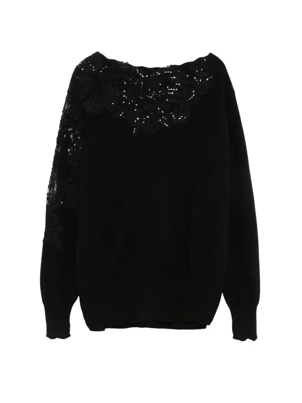 Ermanno Scervino Lace Embellished Crewneck Sweater - Black