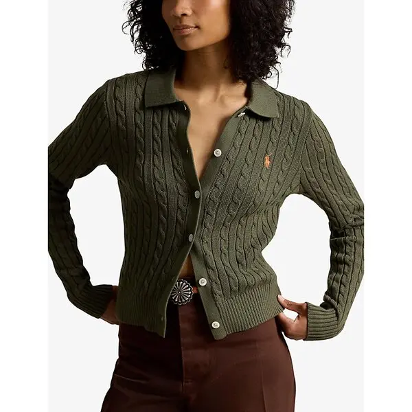 Polo Ralph Lauren Cable-knitted Cotton Cardigan - Olive
