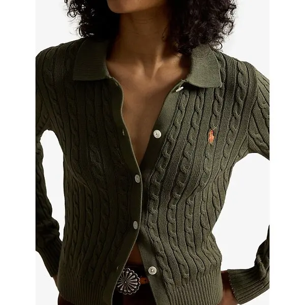 Polo Ralph Lauren Cable-knitted Cotton Cardigan - Olive
