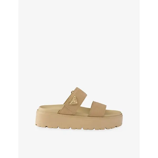 Prada Double-strap Nubuck Leather Slides - Neutral