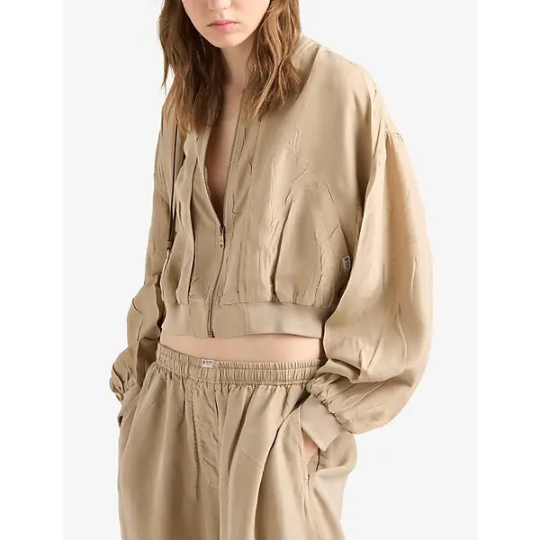 Prada Cropped Side-pocket Woven Bomber Jacket - Neutral