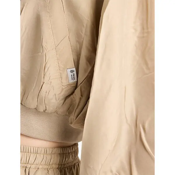 Prada Cropped Side-pocket Woven Bomber Jacket - Neutral