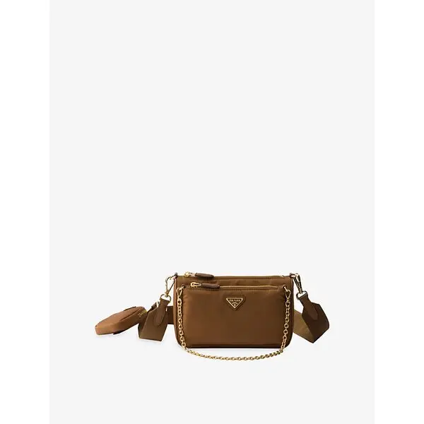 Prada Re-nylon And Saffiano Leather Mini Shoulder Bag - Brown
