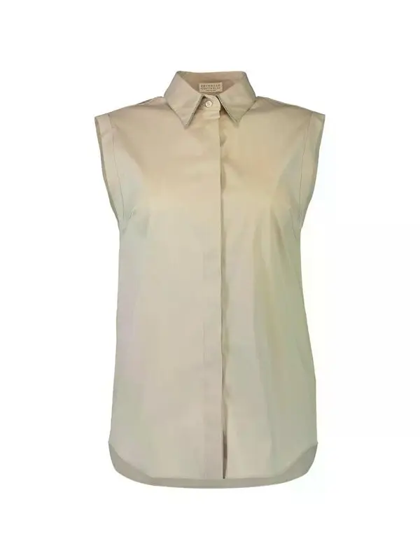 Brunello Cucinelli Monili-trim Sleeveless Shirt - Neutrals
