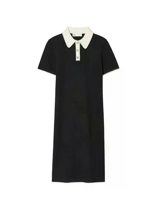 Tory Burch Wool Scalloped Polo Dress - Black