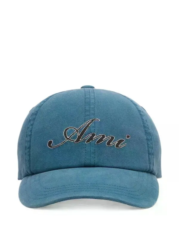 AMI Paris Cotton Cap With Embroidery - Blue