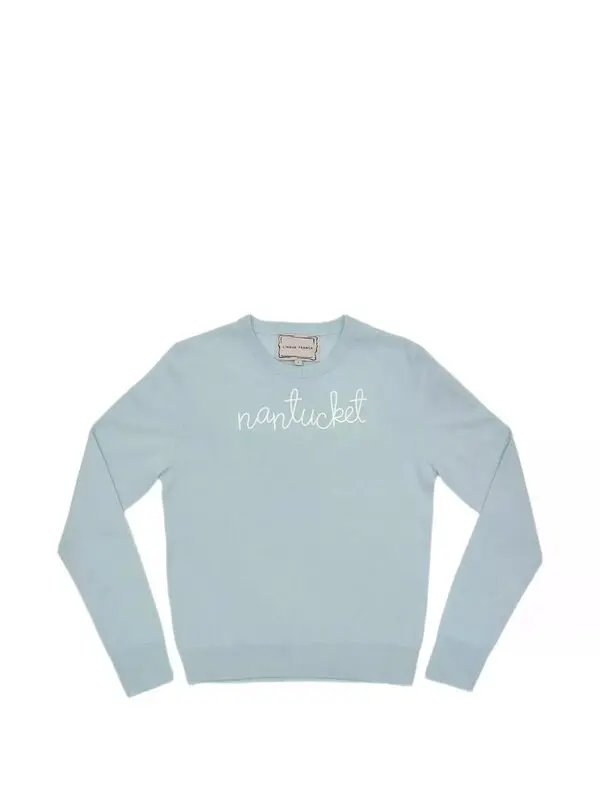 Lingua Franca Nantucket Embroidered Crew Neck Sweater - Blue