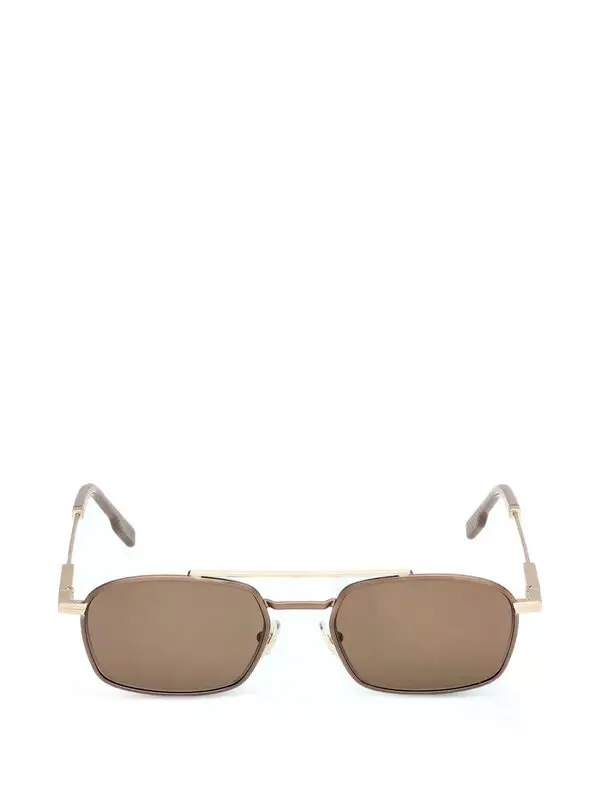 Zegna Double-bridge Rectangle-frame Sunglasses - Gold