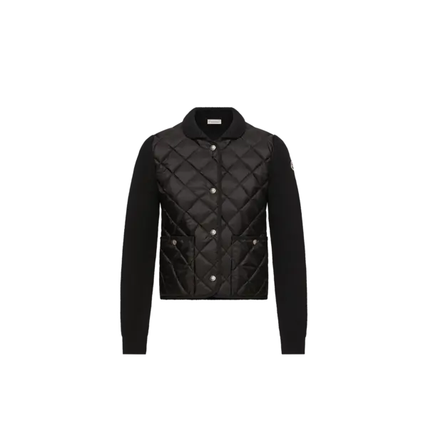 Moncler Diamond Quilted Padded Wool Cardigan - Black