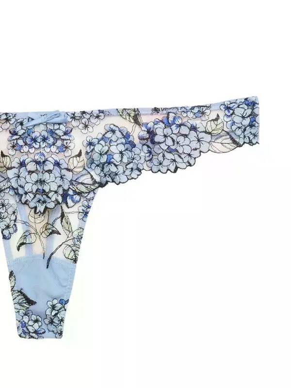 FLEUR DU MAL Floral-embroidered Scalloped-edge Thong