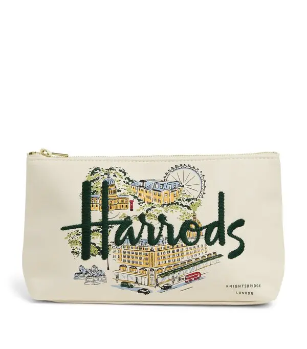Harrods Medium Canvas City Stories Wash Bag - Ivory