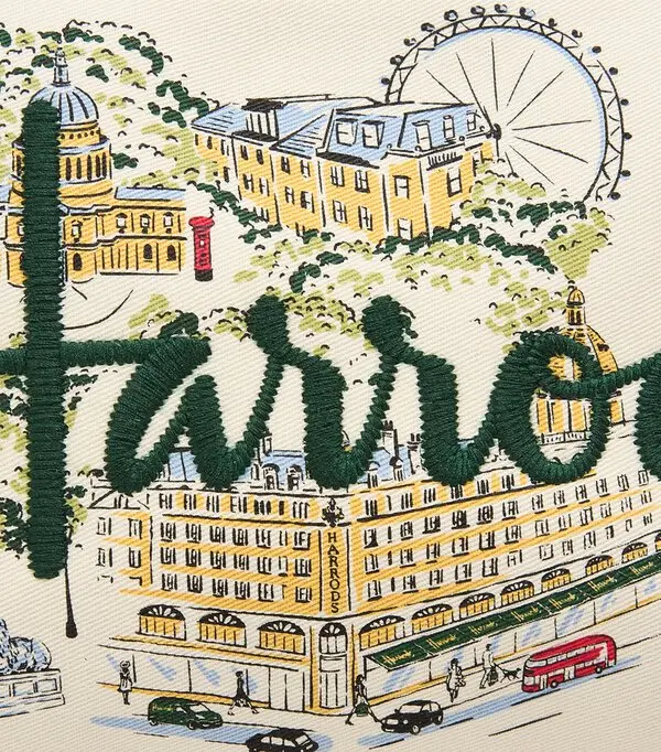 Harrods Medium Canvas City Stories Wash Bag - Ivory