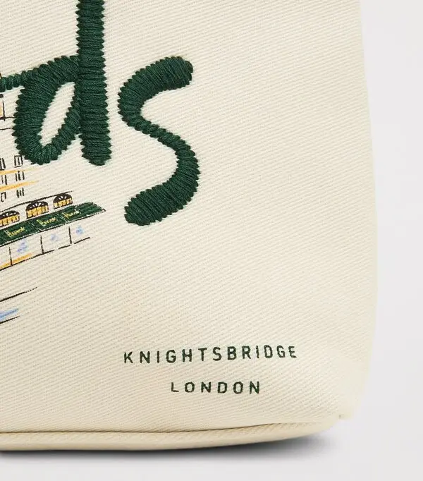 Harrods Medium Canvas City Stories Wash Bag - Ivory