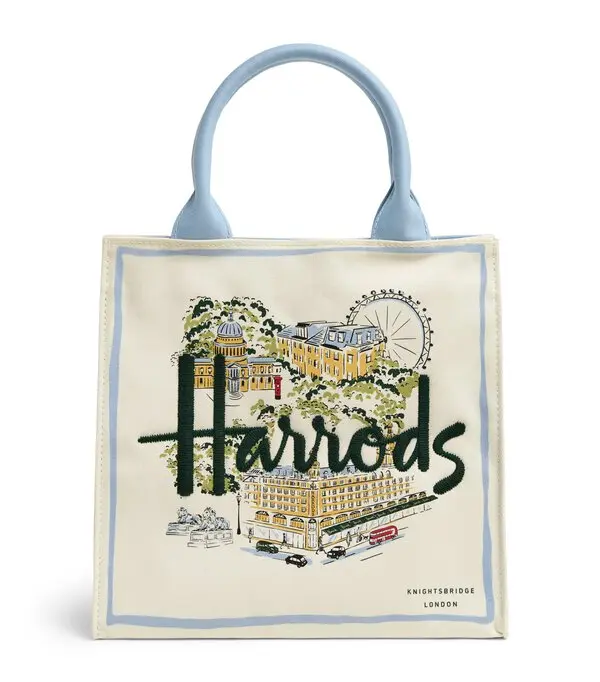 Harrods Small Canvas City Stories Tote Bag - Ivory