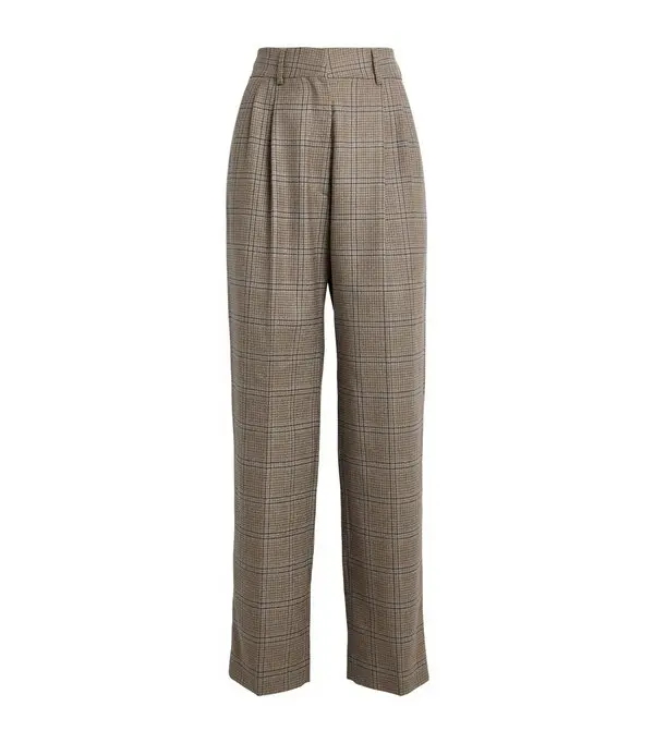 BLAZÉ MILANO Virgin Wool Check Fox Tailored Trousers - Beige