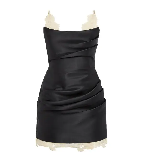 DE LA VALI Lace-trim Kasai Mini Dress - Black