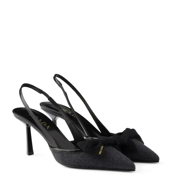 Prada Cashmere Bow-detail Slingback Pumps 75 - Grey