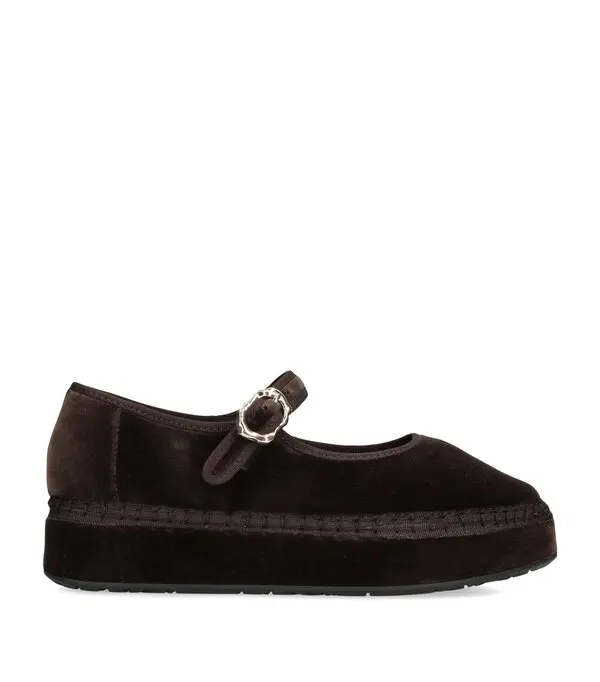 FLABELUS Velvet Double Mary Jane Flats - Brown
