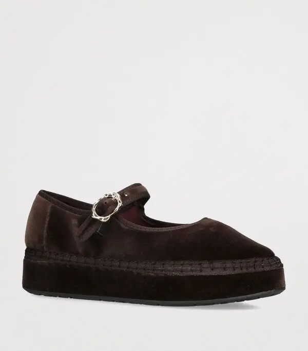 FLABELUS Velvet Double Mary Jane Flatform Shoes - Brown