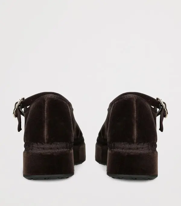 FLABELUS Velvet Double Mary Jane Flatform Shoes - Brown