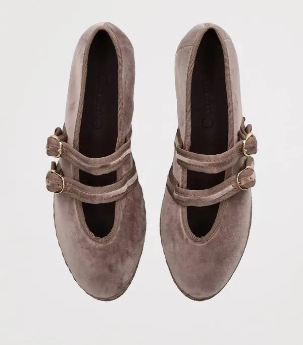 FLABELUS Velvet Claire Mary Jane Flats - Brown