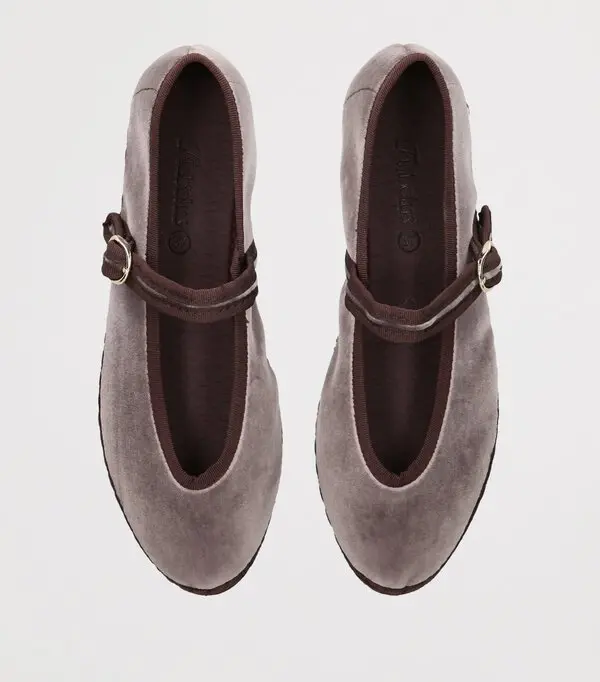 FLABELUS Velvet Pierre Mary Jane Flats - Brown