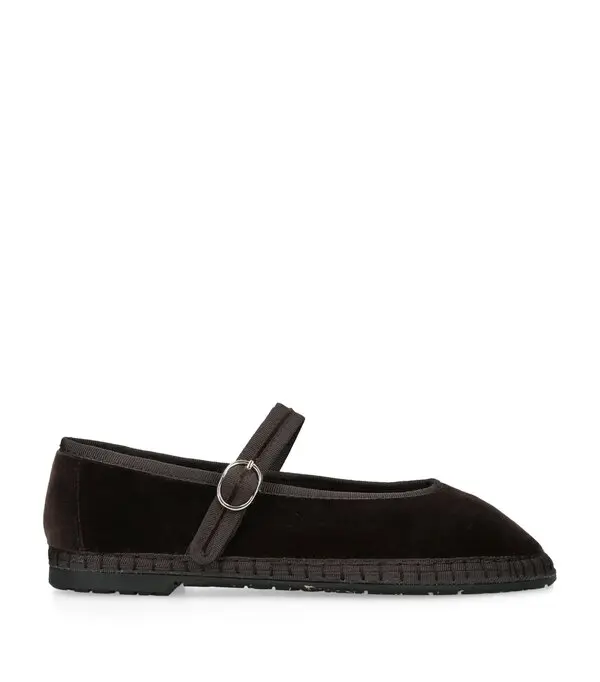 FLABELUS Velvet Pierre Mary Jane Flats - Brown