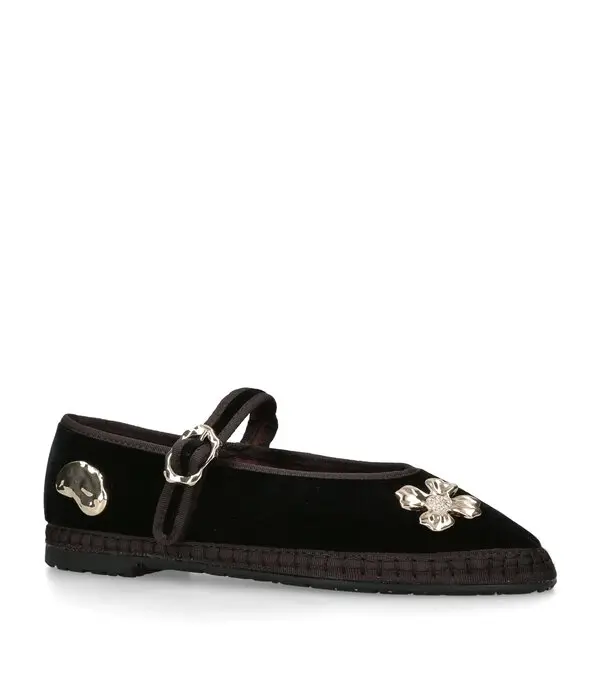 FLABELUS Velvet Mae Pierre Mary Jane Flats - Black