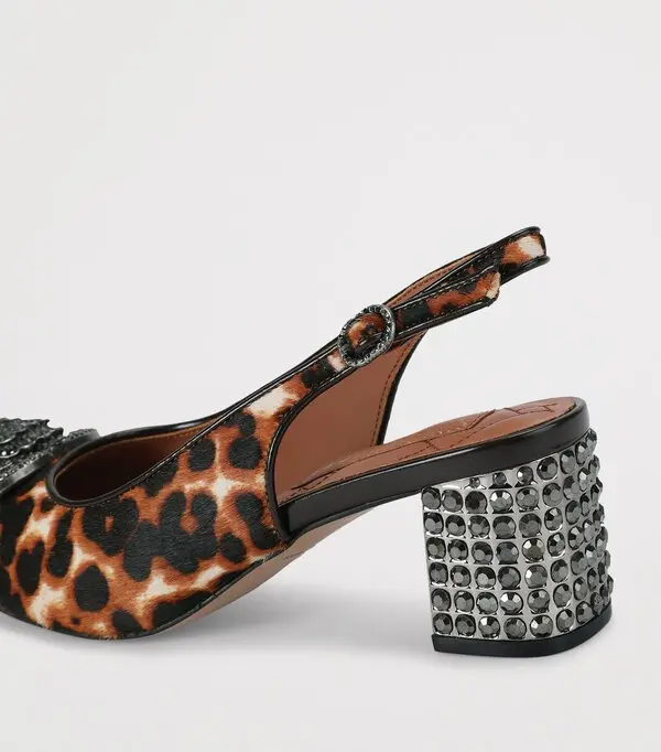 Kurt Geiger Leopard Print Embellished Slingback Pumps - Beige