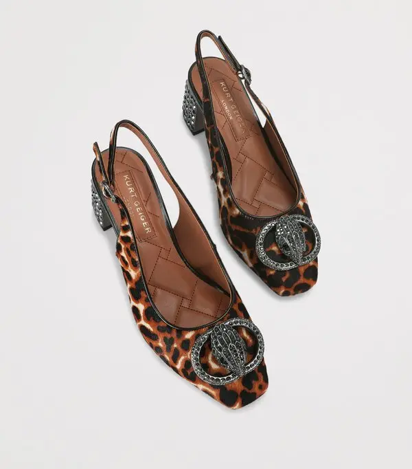 Kurt Geiger Leopard Print Embellished Slingback Pumps - Beige