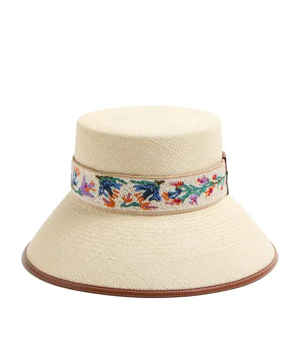 Valentino Garavani Antibes Embroidered Straw Bucket Hat