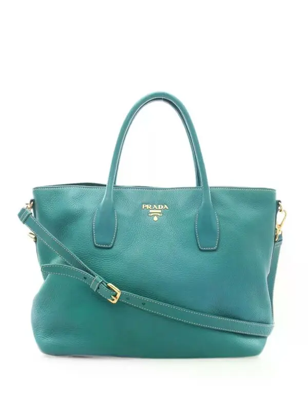 Prada 2000s Leather Tote Bag - Blue