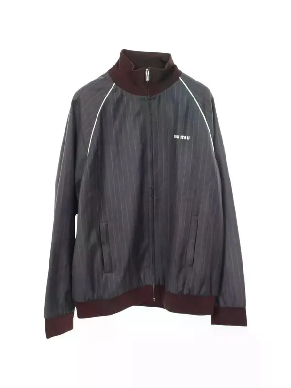 Miu Miu 2010s Pinstripe Logo-embroidered Jacket - Grey