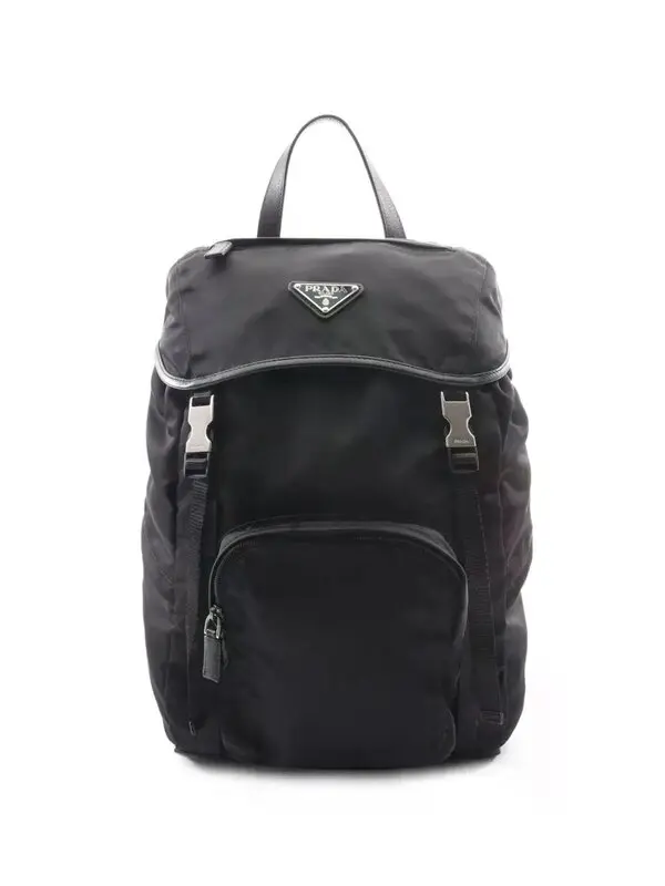 Prada 2010s Triangle Logo Backpack - Black