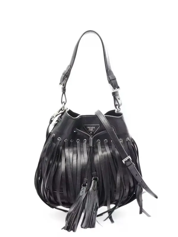 Prada 2010s Bucket Fringe Triangle-logo Bucket Bag - Black