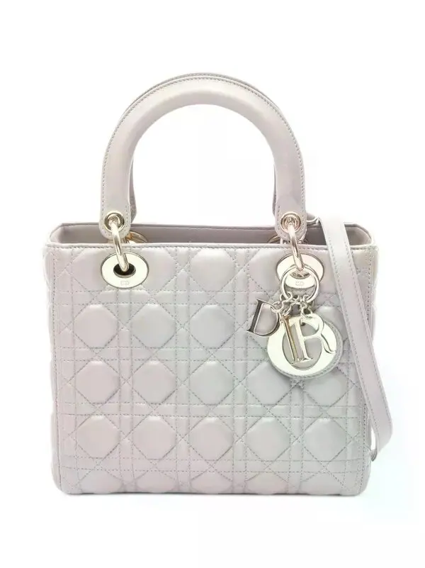 Dior Lady Cannage Leather Tote Bag - Grey