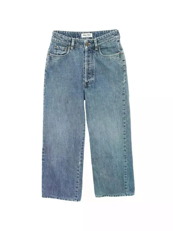 Miu Miu 2010s Logo Patch Wide-leg Jeans