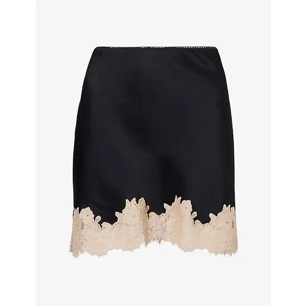 Rixo Ariah Lace-trim Satin Mini Skirt - Black
