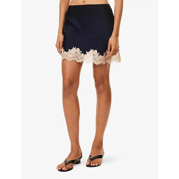 Rixo Ariah Lace-trim Satin Mini Skirt