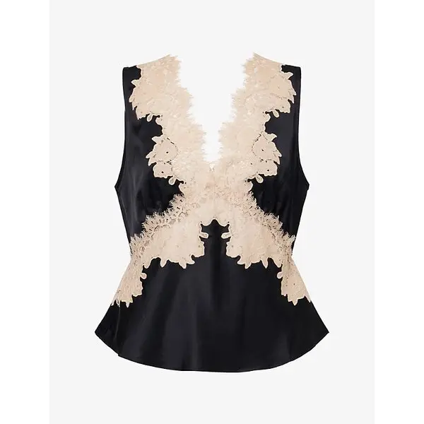 Rixo Emmie Lace-trim Satin Top - Black