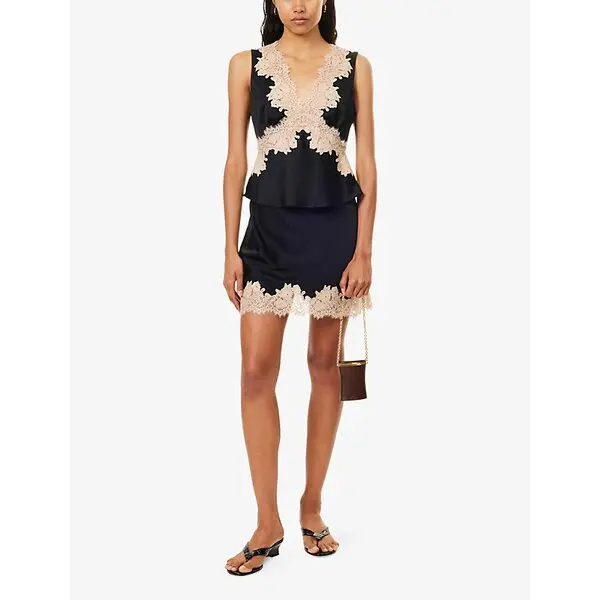 Rixo Emmie Lace-trim Satin Top