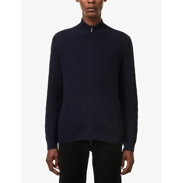 Emporio Armani Cross-pattern Zip-through Cashmere And Wool Blend Jacket