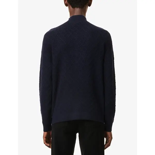 Emporio Armani Cross-pattern Zip-through Cashmere And Wool Blend Jacket