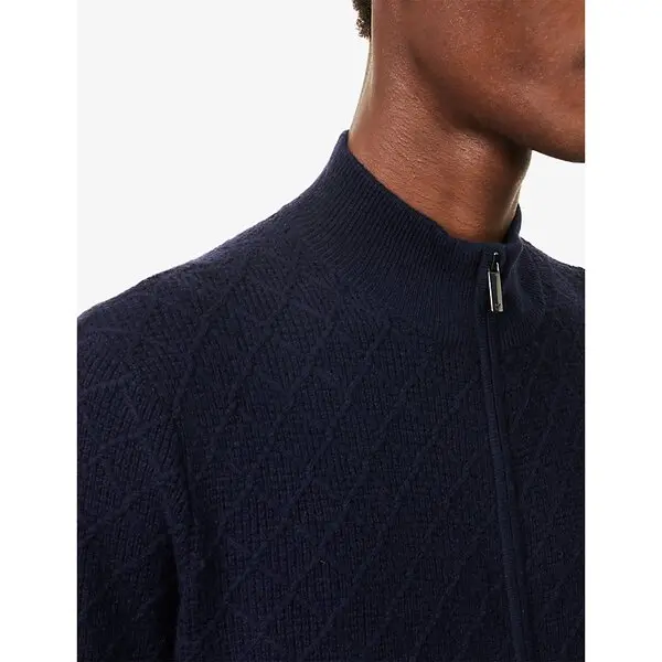 Emporio Armani Cross-pattern Zip-through Cashmere And Wool Blend Jacket