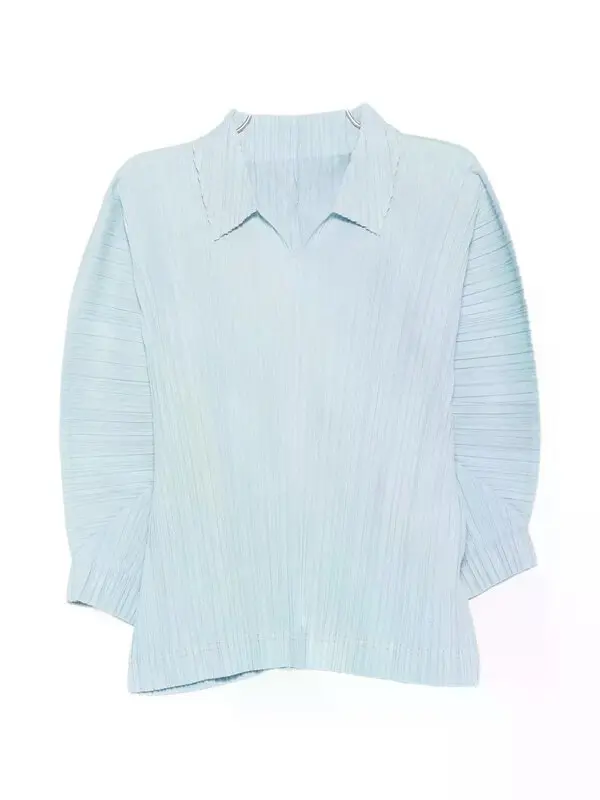 Issey Miyake V-neck Pleated T-shirt - Blue